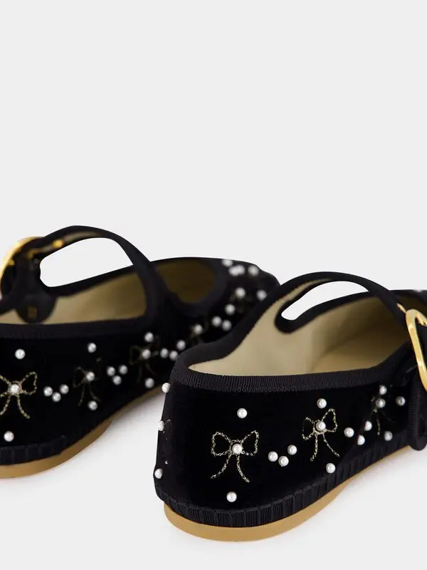 Valentino Garavani Velvet Ballerinas With Beaded Bows - Black