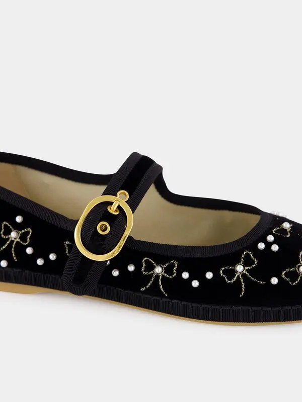 Valentino Garavani Velvet Ballerinas With Beaded Bows - Black