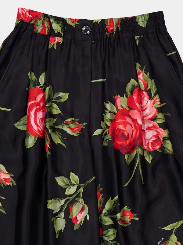 Dolce & Gabbana Rose Bouquet Print Wide Leg Twill Trousers