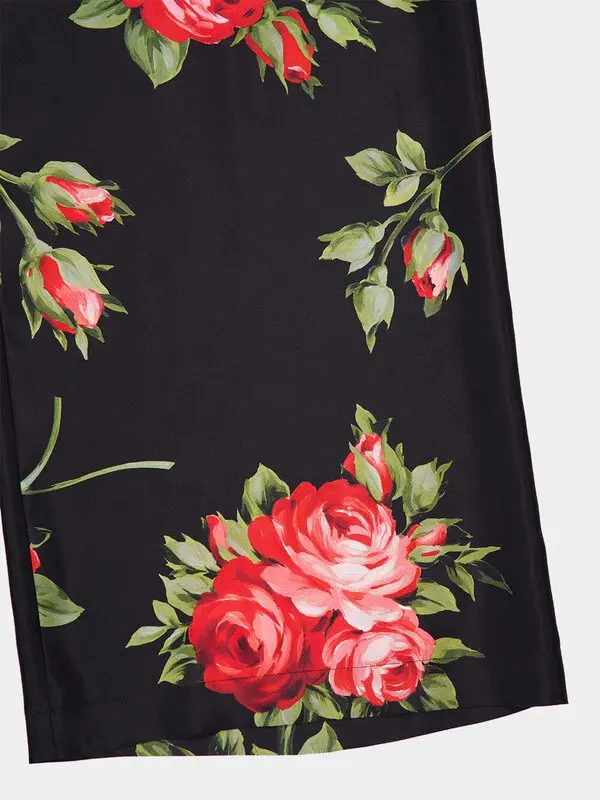 Dolce & Gabbana Rose Bouquet Print Wide Leg Twill Trousers
