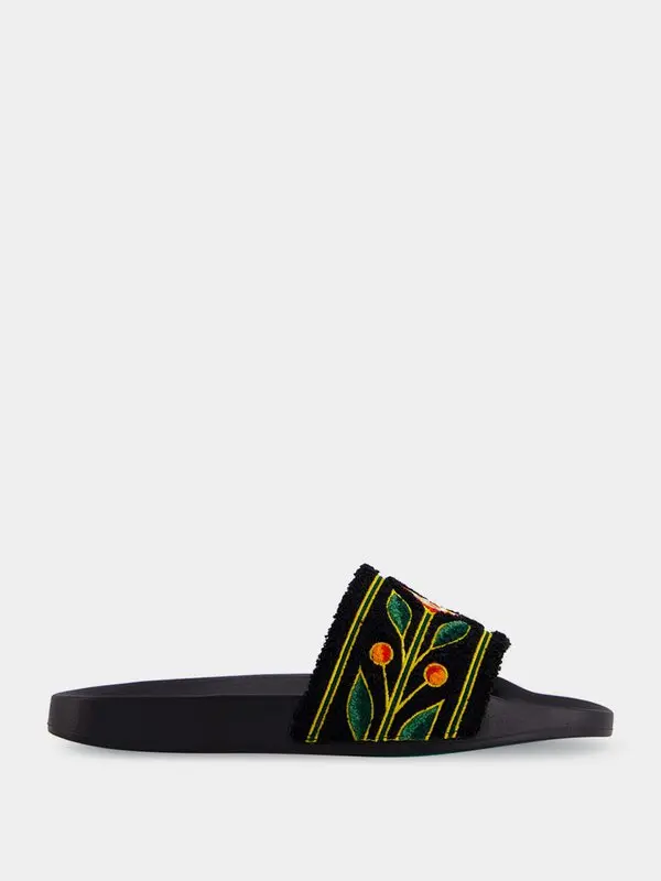 Casablanca Embroidered Terry Slides - Black