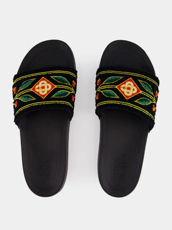 Casablanca Embroidered Terry Slides