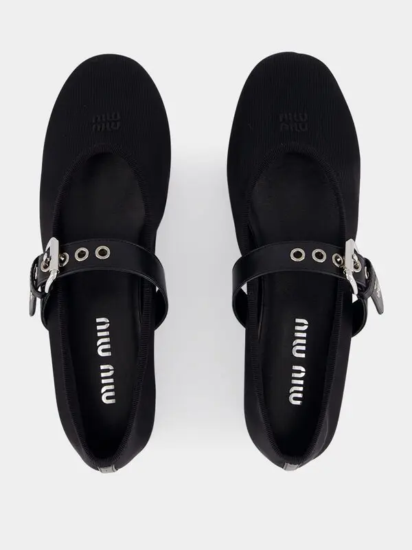 Miu Miu Mesh Ballerinas With Leather Strap - Black