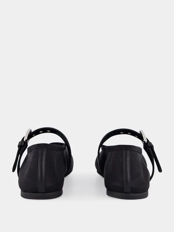 Miu Miu Mesh Ballerinas With Leather Strap - Black