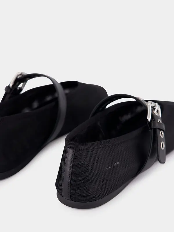 Miu Miu Mesh Ballerinas With Leather Strap - Black