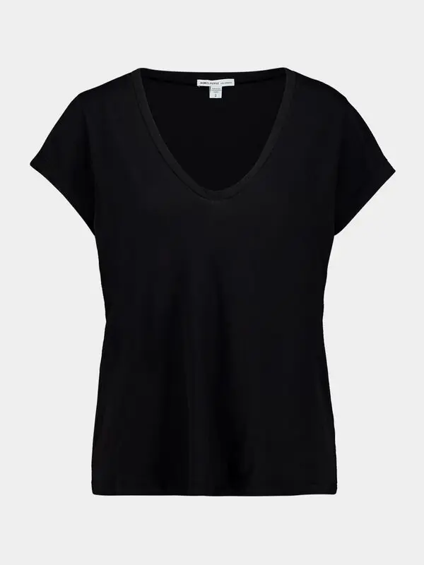 JAMES PERSE Deep V-neck Cotton T-shirt - Black