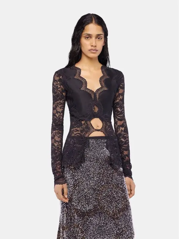 Rabanne Lace Long-sleeved Top - Black