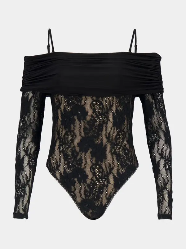 Zimmermann Rebellion Draped Lace Bodysuit - Black