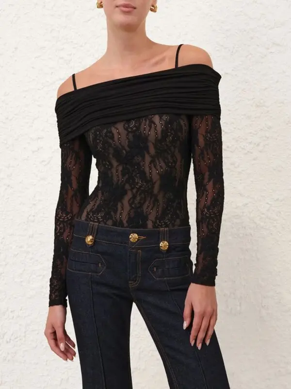 Zimmermann Rebellion Draped Lace Bodysuit - Black