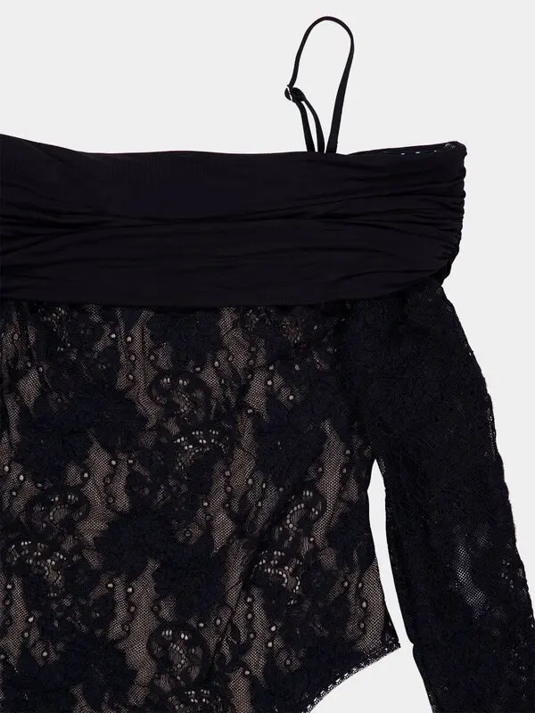 Zimmermann Rebellion Draped Lace Bodysuit - Black