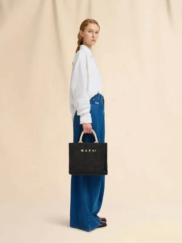 Marni Raffia-effect Small Tote - Black