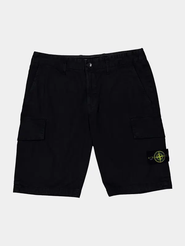 Stone Island Organic Cotton Stretch Cargo Shorts - Black