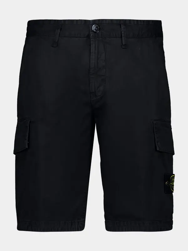 Stone Island Organic Cotton Stretch Cargo Shorts - Black