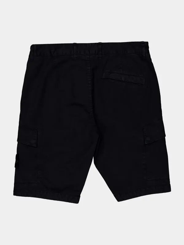 Stone Island Organic Cotton Stretch Cargo Shorts - Black