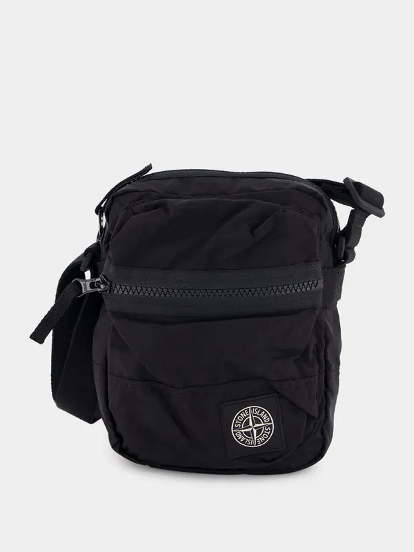 Stone Island Crossbody Bag With Logo Patch - Black