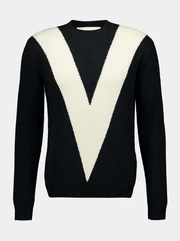 Valentino Garavani Wool Jumper With Inlaid V - Black