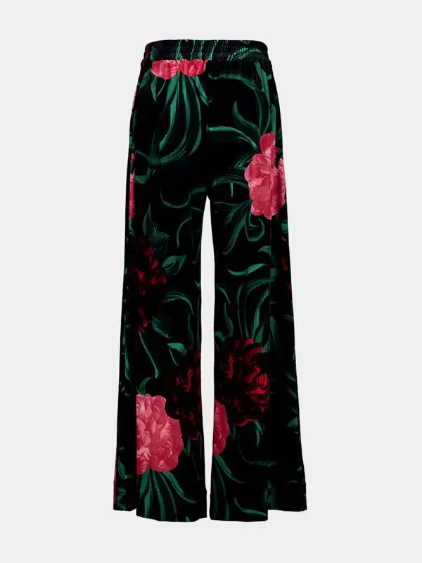 La DoubleJ Peony Velvet Stretch Palazzo Pants - Black