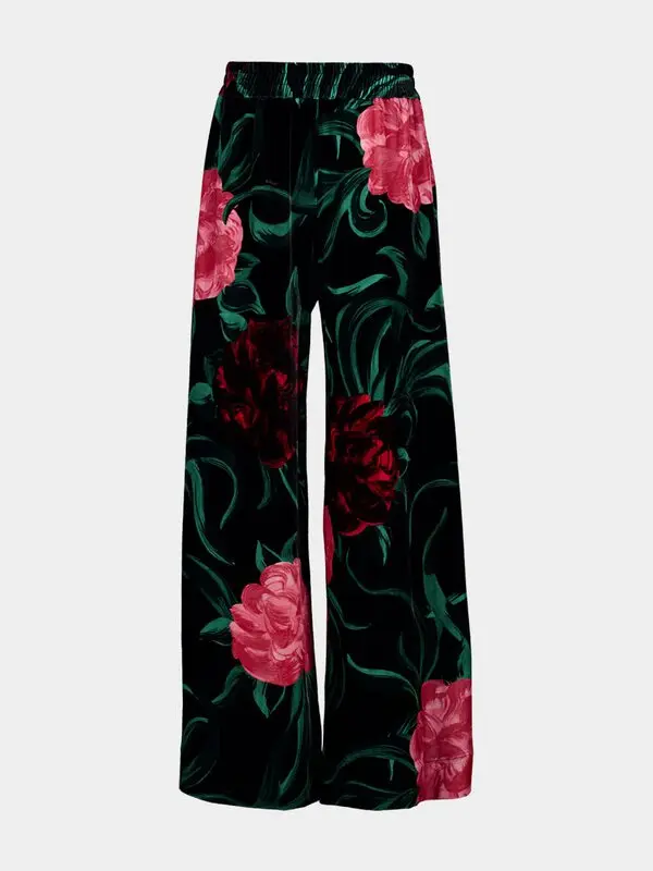 La DoubleJ Peony Velvet Stretch Palazzo Pants - Black