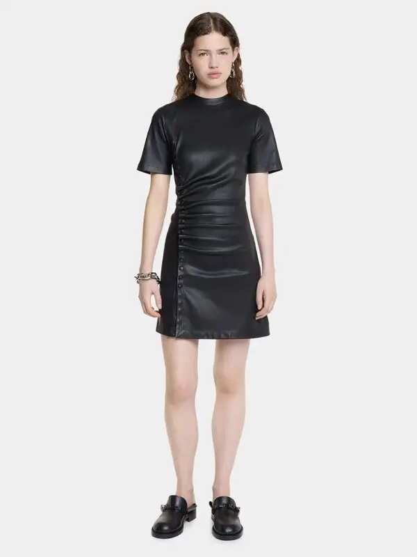 Rabanne Short Gathered Lambskin Dress - Black
