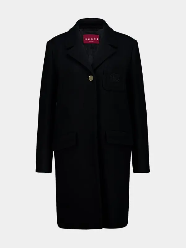 Gucci Batavia Wool Coat With Patch - Black