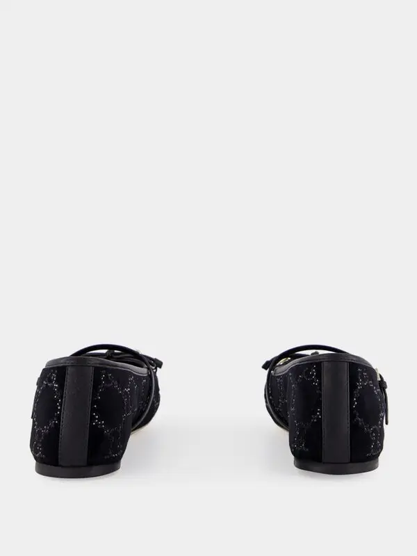 Gucci Velvet Gg Crystal Horsebit Ballet Flat - Black
