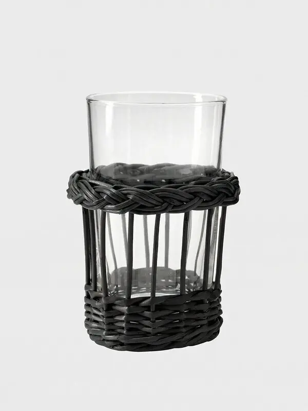 HOUSE OF CAPRICORN Handmade Vitória Wicker And Glass Tumbler - Black