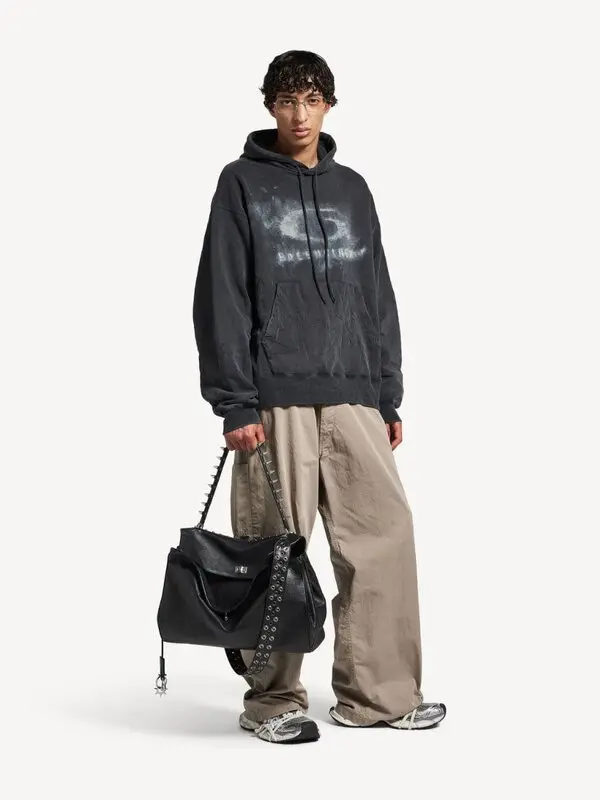 Balenciaga Washed Crayon Loopback Hooded Sweatshirt - Black