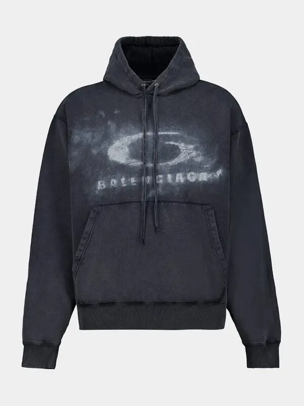 Balenciaga Washed Crayon Loopback Hooded Sweatshirt - Black