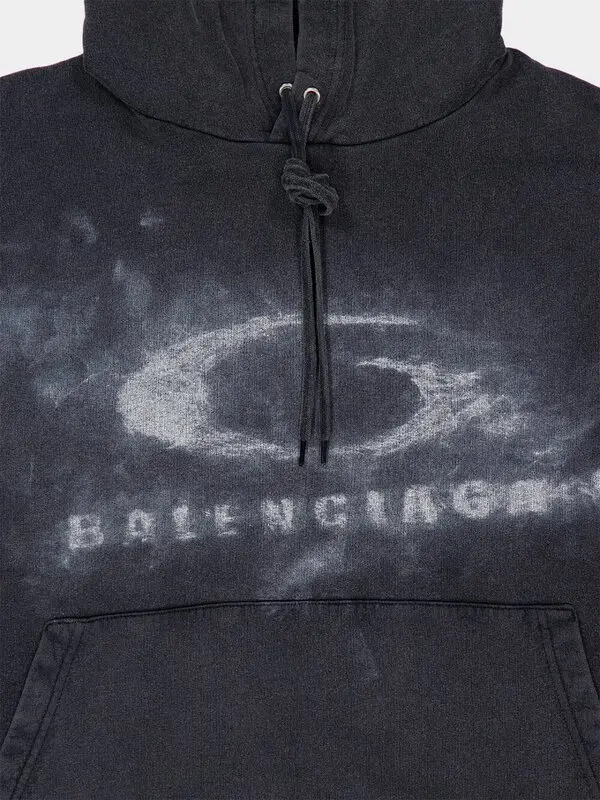 Balenciaga Washed Crayon Loopback Hooded Sweatshirt - Black