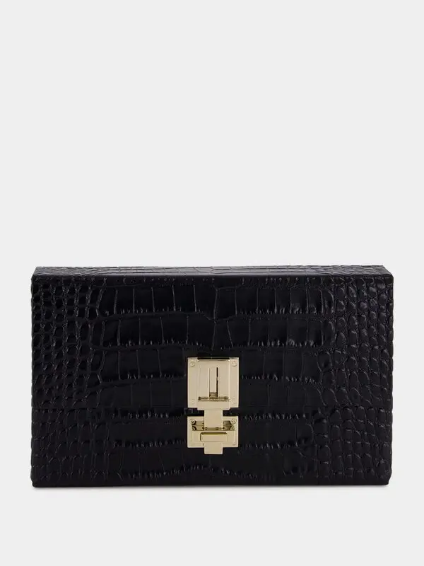 TOM FORD Crocodile Embossed Calf Leather Clutch - Black