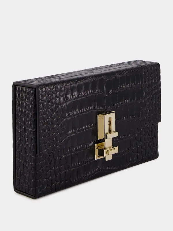 TOM FORD Crocodile Embossed Calf Leather Clutch - Black