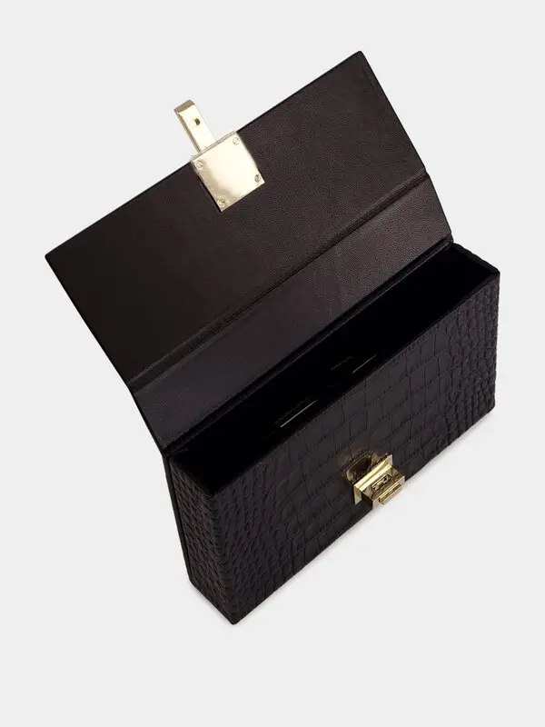 TOM FORD Crocodile Embossed Calf Leather Clutch - Black