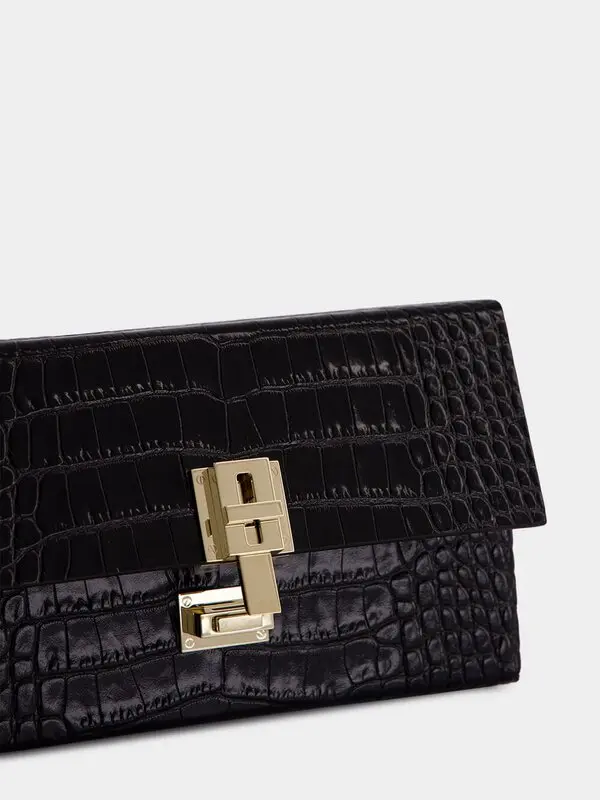 TOM FORD Crocodile Embossed Calf Leather Clutch - Black