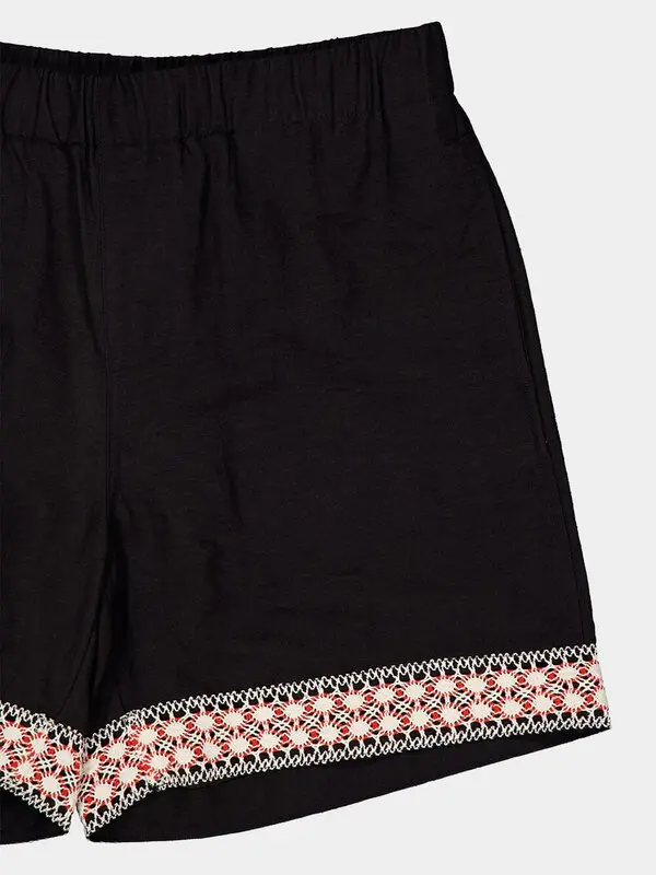 Commas Braided Shorts With Crochet Trim - Black