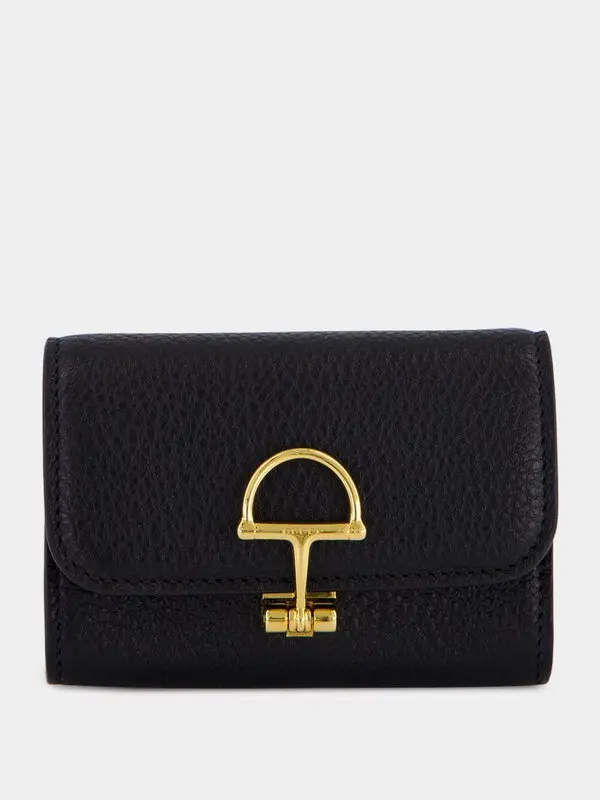 Gucci Calfskin Horsebit Card Case With Gold Hardware - Black