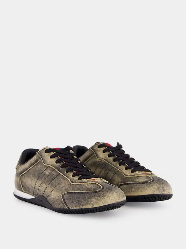Gucci Washed Leather Shift Trainers - Black