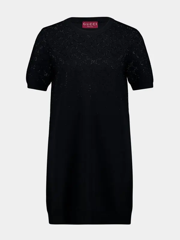 Gucci Wool Dress With Gg Crystals - Black