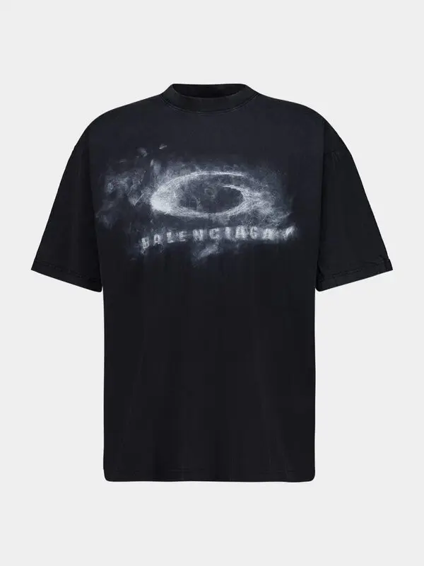 Balenciaga Washed Medium-fit Graphic Cotton T-shirt - Black