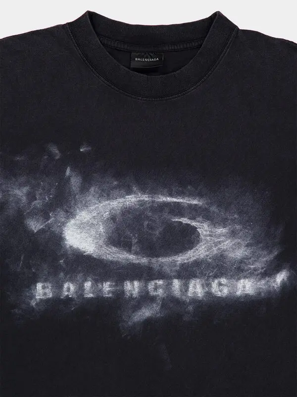 Balenciaga Washed Medium-fit Graphic Cotton T-shirt - Black