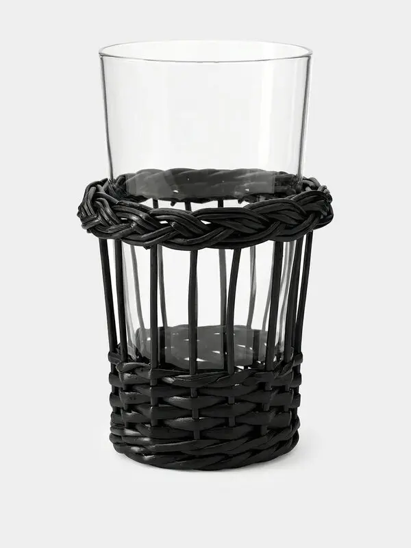 HOUSE OF CAPRICORN Handmade Vitória Wicker And Tall Glass Tumbler - Black
