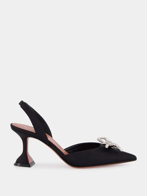 Amina Muaddi Rosie Satin Slingback Heels - Black