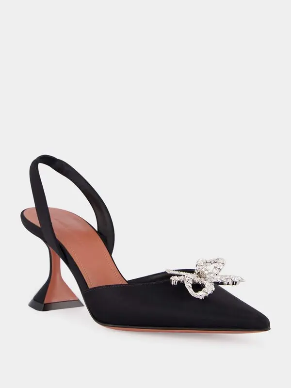 Amina Muaddi Rosie Satin Slingback Heels - Black