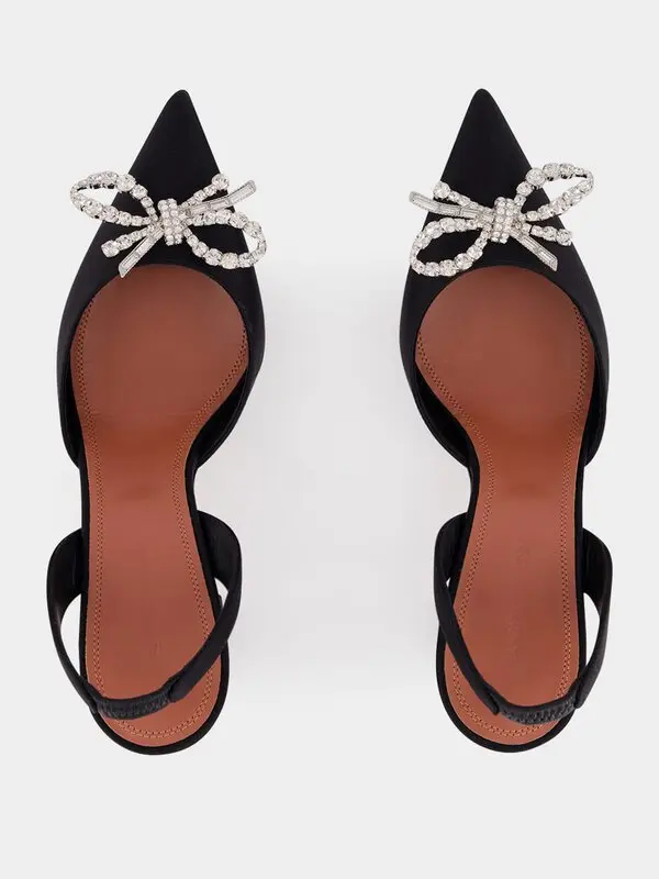 Amina Muaddi Rosie Satin Slingback Heels - Black
