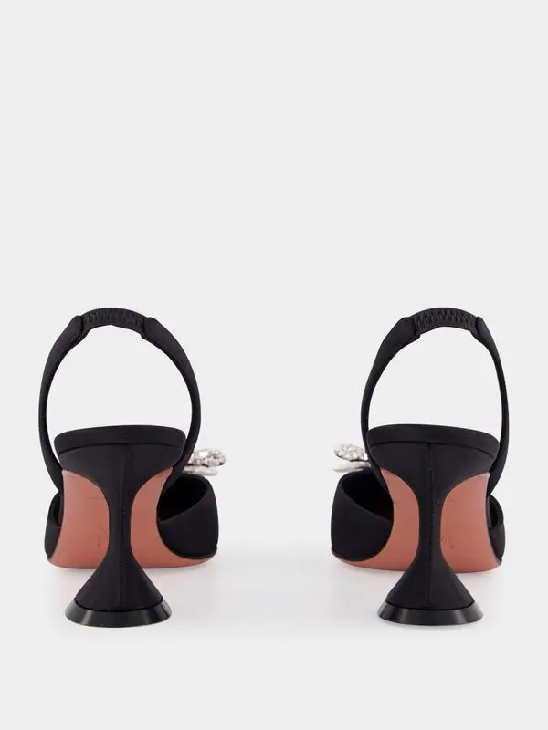 Amina Muaddi Rosie Satin Slingback Heels - Black