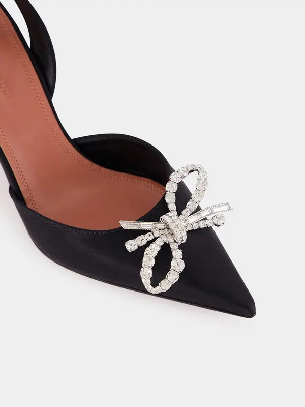 Amina Muaddi Rosie Satin Slingback Heels - Black
