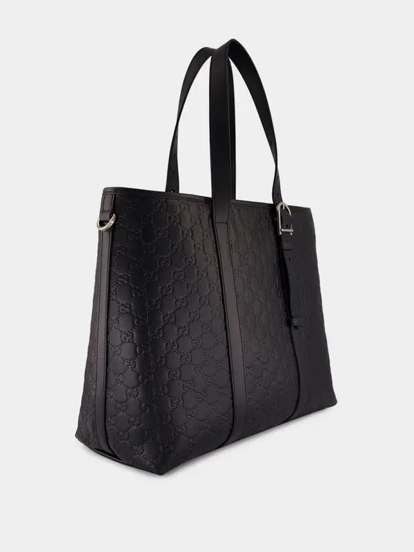 Gucci Leather Gg Tote Bag - Black