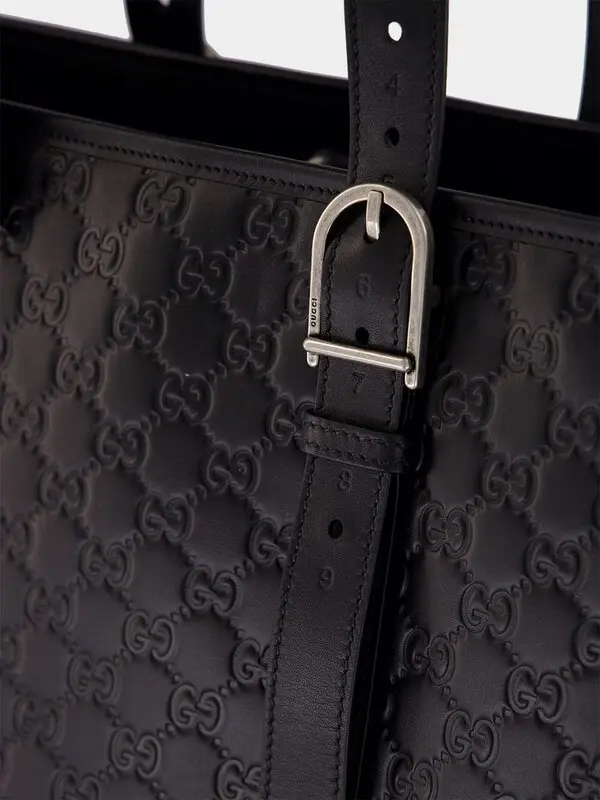 Gucci Leather Gg Tote Bag - Black