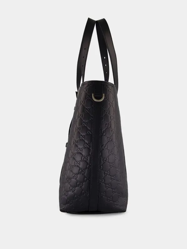 Gucci Leather Gg Tote Bag - Black