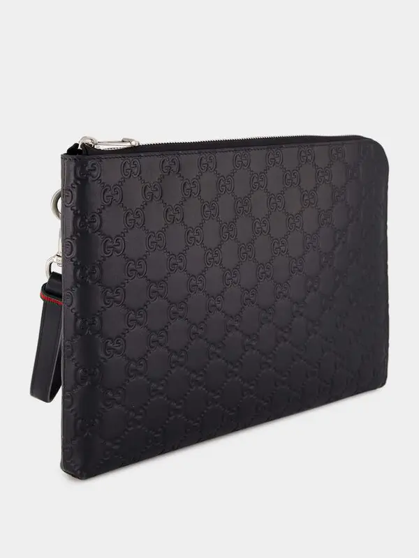 Gucci Gg Leather Monogram Pouch