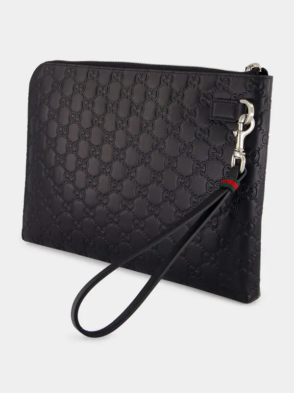 Gucci Gg Leather Monogram Pouch